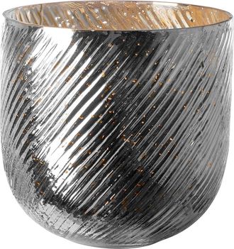 Fink Glas Windlicht &Oslash; 25 cm Antik-Silber mit Rillenstruktur - dekorativer Kerzenhalter f&uuml;r Stumpenkerzen - edle Laterne f&uuml;r Festliche Tischdeko & stilvolle