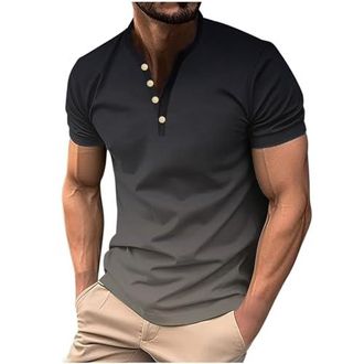 Generic Chemise Henley l&eacute;g&egrave;re et d&eacute;contract&eacute;e pour homme - Classique - Respirant - Extensible - Coupe ajust&eacute;e - Bouton confortable - Manches courtes - Pour le