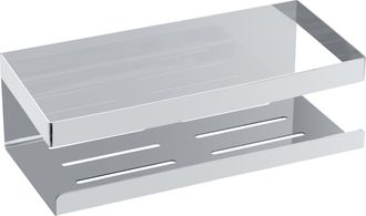 Schöner Wohnen Kollektion Wandablage Mod. Meleto glänzend aus rostfreiem Edelstahl für das Badezimmer mit Klebepad-Technologie Maße 25 cm x 8 cm x 11,5 cm Silber glänzend