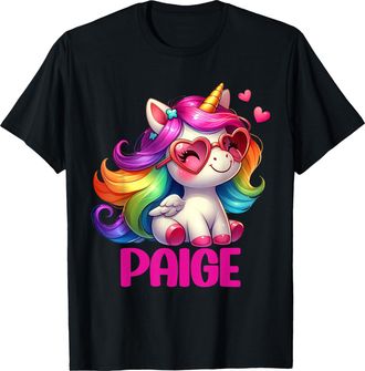 BDAZ Paige Personalisierter Name Buntes Einhorn Frauen M&auml;dchen T-Shirt