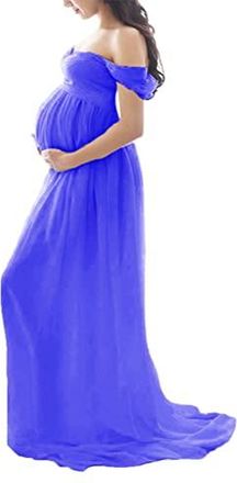 TOMWELL Robe Grossesse Femme Jupe Longue en Mousseline de Soie Maternité Photographie Robe Couleur Unie Élégant Shooting Photo Maxi Robes A Bleu Foncé XL