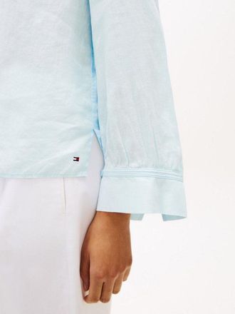 Tommy Hilfiger Langarmbluse ESSENTIAL LINEN V-NECK LONGSLEEVE BLOUSE mit gerafften Schultern, Relaxed Fit