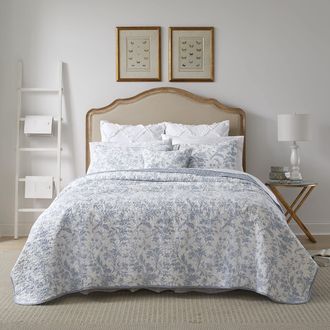 Laura Ashley Kingsize-Bettwäsche-Set, Baumwolle, wendbar, mit Bonus-Kissenbezug, Ganzjahres-Landhaus-Heimdekoration (Amberley Blue, King)