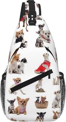 Generic Sacoche Bandouliere Imprim&eacute; mignon &agrave; motifs Chihuahua et Carlin Antivol Sac Bandouli&egrave;re Multifonction Sac &agrave; Dos Militaire pour Camping Homme Femme