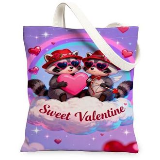 Generic Sacs fourre-tout en toile de raton laveur, adorables sacs d&eacute;picerie r&eacute;utilisables, l&eacute;gers et lavables, violet, 13x15 Inch