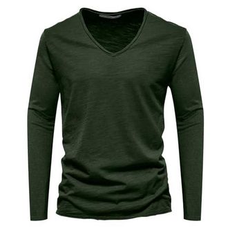 Generic T-shirts &agrave; col en V pour hommes, chemise d&eacute;contract&eacute;e &agrave; col en V, T-shirts l&eacute;gers et respirants &agrave; manches longues pour le printemps et lautomne Hauts 