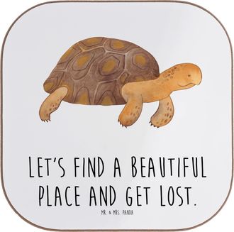 Mr. & Mrs. Panda Tassenuntersetzer Schildkr&ouml;te Marschieren - Geschenk, Meer, Motivation, Schildkr&ouml;ten, Tischuntersetzer, Flaschenuntersetzer, Coaster, Abenteuer, Inspi