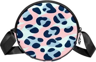 Generic Circle Sac &agrave; bandouli&egrave;re pour femme, petit sac &agrave; bandouli&egrave;re motif l&eacute;opard avec fermeture &eacute;clair, bretelles r&eacute;glables, sac &agrave; main rond d&eacute;contract&eacute; pou