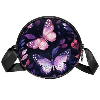 Generic Circle Sac &agrave; bandouli&egrave;re pour femme, petit sac &agrave; bandouli&egrave;re violet et rose avec fermeture &eacute;clair, bretelles r&eacute;glables, sac &agrave; main rond d&eacute;contract&eacute; po