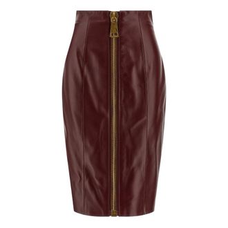 Balmain Femme, Jupes, Rouge, Taille: 36 FR Jupe Crayon en Cuir dAgneau