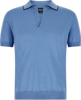 Tom Ford Homme, Tops, Bleu, Taille: XL Polo avec Bordures en Coton et Soie