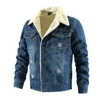 Generic NYSBH Veste en jean rembourr&eacute;e pour homme - Laine rembourr&eacute;e - Noir - Coupe ajust&eacute;e - Une pi&egrave;ce d&eacute;contract&eacute;e, bleu, XXL