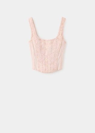 Mango Top style corset jacquard rose - Femme - S - MANGO