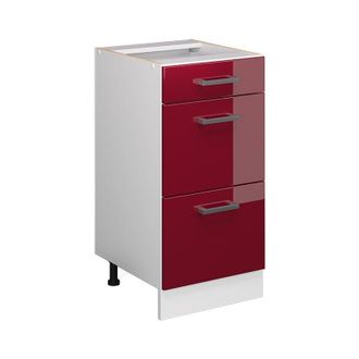 Vicco Meuble cuisine R-Line, Rouge bordeaux Haute brillance, 40 cm avec tiroirs, sans plan de travail Vicco