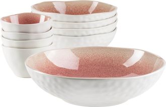 Mäser 934114 Serie Frozen, 9-teiliges Bowl Set aus schöner Keramik, 1 Salatschüssel, 4 Ramen Schalen und 4 Dip Schälchen, organische Formen im Vintage Look,