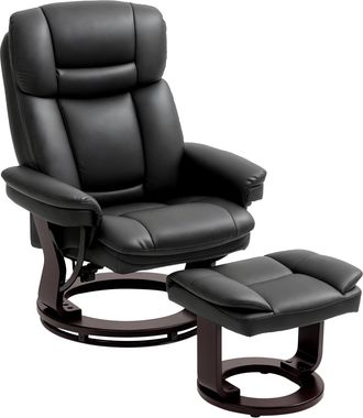 HOMCOM Relaxsessel mit Hocker, 360&deg;drehbarer Fernsehsessel mit Liegefunktion, TV-Sessel mit Taschenfeder f&uuml;r Wohnzimmer, Kunstleder, Schwarz