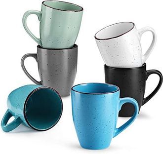 VANCASSO MODA Lot de 6 tasses &agrave; caf&eacute;, 340 ml Tasses petit-d&eacute;jeuner, Ensemble de tasses &agrave; lait en gr&egrave;s, Grandes tasses en c&eacute;ramique, Micro-ondes et lave-vaissel