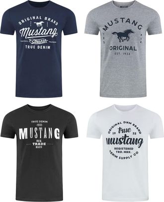 Mustang Jeans Tshirt Herren Baumwolle Regular Fit 4er Pack Set Rundhals Kurzarm Sommer Tee Shirt Logoprint, Größe:XXL, Farbe:Farbmix (P19)