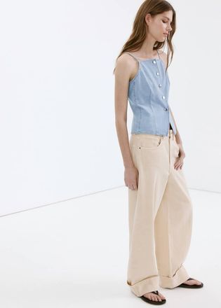 Mango Gilet denim &agrave; boutons bleu clair - Femme - XS - MANGO
