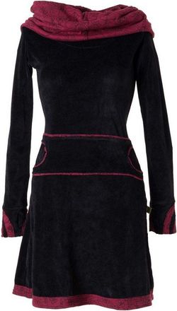 vishes Midikleid Samtkleid warm mit gro&szlig;em Kapuzenkragen Ethno, Hippie, Goa, Elfen Style