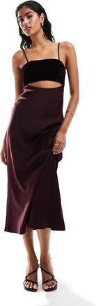 Asos Midaxikleid aus Satin in Burgunderrot mit Brustpartie aus Samt und Zierausschnitt