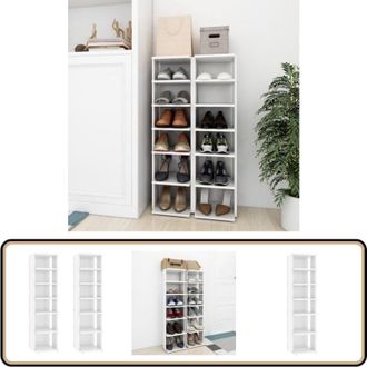 vidaXL Armoires à chaussures 2 pcs Blanc brillant 27,5x27x102 cm - Rangement Chaussures - Armoire Chaussure - Rangement Intérieur - Meuble Entrée
