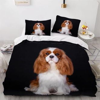 Generic Housse de Couette 220x240 Cavalier King Charles Imprim&eacute;e 3D Motifs Animaux Parure de Lit 2 Personnes Doux Microfibre Literie avec 2 Taies Doreillers 6