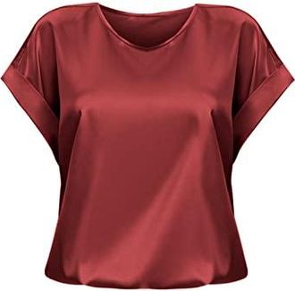 Generic Sweat-shirt &agrave; col rond pour femme - Haut d&eacute;t&eacute; &agrave; manches courtes - Chemisier en satin - Pull d&eacute;contract&eacute; habill&eacute; - Tunique douce pour le printemps - Co