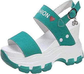 Generic Sandales &agrave; talons inclin&eacute;s pour femme, escarpins &agrave; plateforme &eacute;paisse, doublure douce en satin, sangle de cheville, demoiselle dhonneur, mariage, Vert