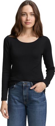 Tom Tailor Damen 1048492 Basic Langarmshirt, 14482-Deep Black, XXL