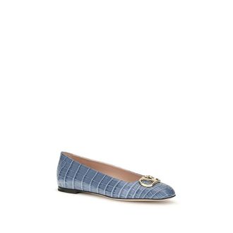 Valentino Garavani Crocodile-Effect Calf Leather Ballet Flat - Blue