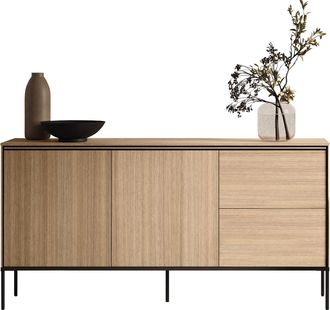 Mirjan24 Kommode Visso 2D2S VI-04 mit 2 Türen, 2 Schublade und Einlegeböden, Metallfüße, Push to Open, Türkommode, Highboard, Anrichte, Sideboard (Eiche Linear