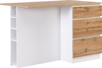 Vente-Unique K&uuml;cheninsel mit 6 Schubladen & 4 Ablagef&auml;chern aus MDF - Holzfarben hell & Wei&szlig; - POMARELA