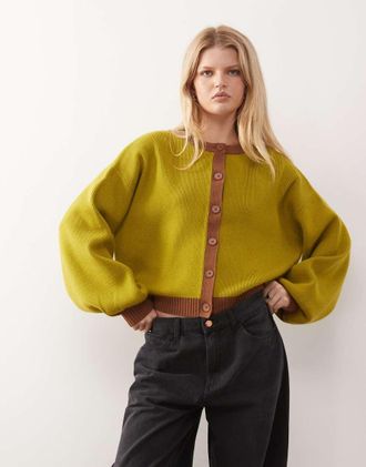 Reclaimed Vintage Gilet coupe carr&eacute;e color block avec manches cocon - Vert olive et marron-Bleu