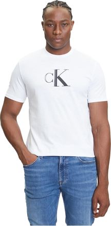 Calvin Klein Herren T-Shirt Kurzarm Center Monogram Classic aus Baumwolle, Wei&szlig; (Brilliant White), M