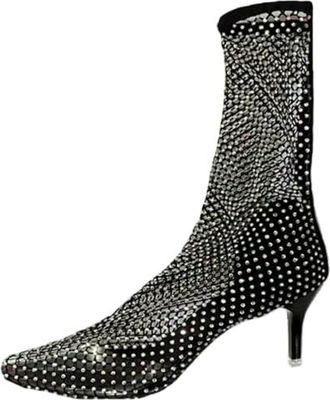 Generic YUJIEBB Sandales d&eacute;t&eacute; &agrave; talons hauts de luxe pour femme - Bottes courtes creuses - Diamant deau - Sandales de banquet tendance sexy 34-42, Noir, 36.5 