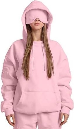 Generic Sweat à capuche de voyage unisexe en mode avion avec masque pour les yeux, pull à manches longues avec poches pour avion et usage quotidien, rose, XXL