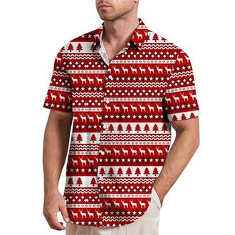 Generic Chemise hawaïenne à manches courtes pour homme Motif renne de Noël 2025, Z02-Hot Pink Chemise de Noël pour homme, XL
