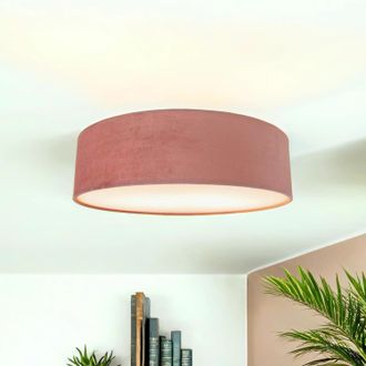 Licht-Erlebnisse Deckenleuchte Stoff Samt rund Ø 38 cm H: 10 cm klein Rosa für 2x E27 Modern Deckenlampe Schlafzimmer Wohnzimmer Beleuchtung