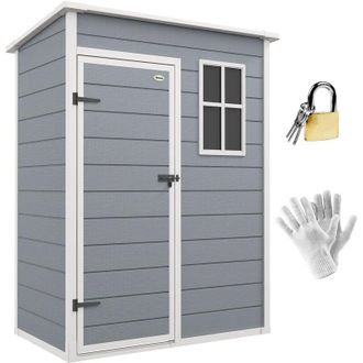 OUTSUNNY Abri de jardin - remise pour outils - cabanon porte verrouillable, fen&ecirc;tre - dim. 151L x 92l x 193H cm - alu pp gris blanc