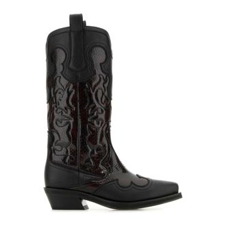Ganni Mid-Shaft Westernstiefel mit Stickerei - - Shoes - Damen - Schwarzk - 37 EU