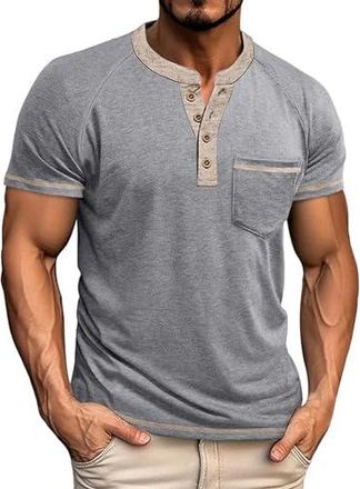 Generic Polo actif pour homme - T-shirt de sport - Col rond - T-shirt de loisirs - T-shirt &agrave; manches courtes - Pour lext&eacute;rieur - Polo sportif - Henley pour ho