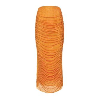 Self Portrait Jupe Longue Volants et Strass - Femme - Jupes - Orange - Taille: 32 FR