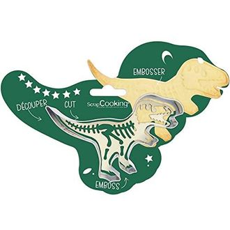 ScrapCooking Kit D&eacute;coupoir + Embosseur Bois Dino - Emporte-Pi&egrave;ce Dinosaure en Inox pour Biscuits en Relief - Moule Accessoire P&acirc;tisserie Sabl&eacute;s - Animaux, Jungle -