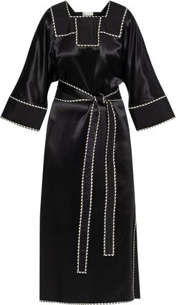 Tory Burch robe en soie à taille ceinturée - Noir