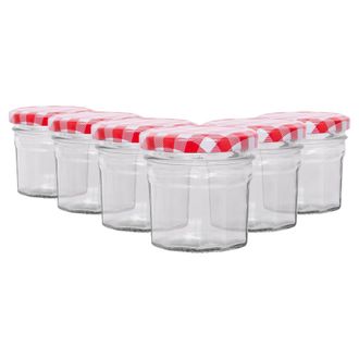 Argon Tableware 6X 110ml Marmeladengl&auml;ser mit Rote Gingham Deckel - Leer Schraubenkopf K&uuml;che Essen Honig W&uuml;rzen Konservieren Einmachen Lagerung Glas-Set