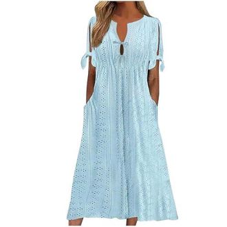 Generic Robe unie pour femme, tendance, d&eacute;contract&eacute;e, col en V, manches courtes, moulante, &eacute;l&eacute;gante, bleu ciel, XXL