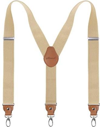 Alizeal Bretelles en forme de Y pour homme de 3,5 cm de large avec 3 crochets pivotants, articulations en cuir, bretelles réglables robustes, kaki, taille uni