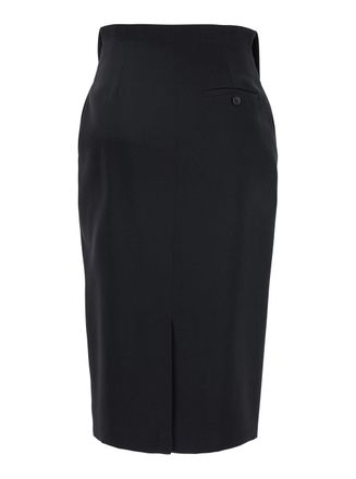 Alexander McQueen Womens Black Wool Skirt With Foldover Waist