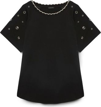 Fiorella Rubino Femme, Tops, Noir, Taille: 44 FR T-shirt avec encolure festonn&eacute;e et oeillets